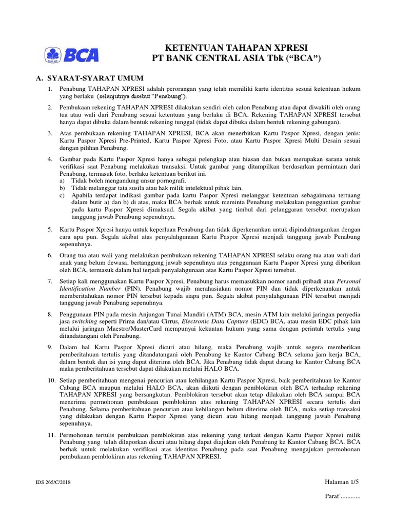 Ketentuan Tahapan Xpresi BCA | PDF