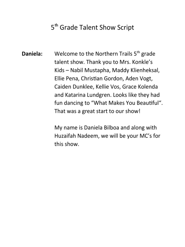 5th Grade Talent Show Script | PDF | Entertainment | Performing Arts