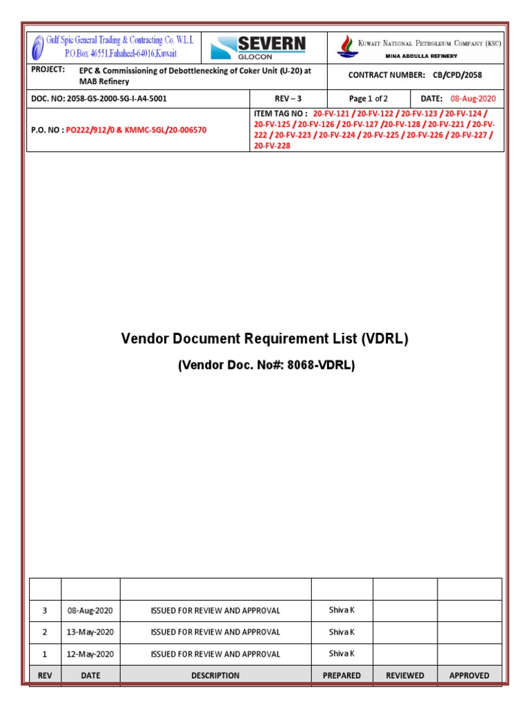 Vendor Document Requirement List (VDRL) | PDF