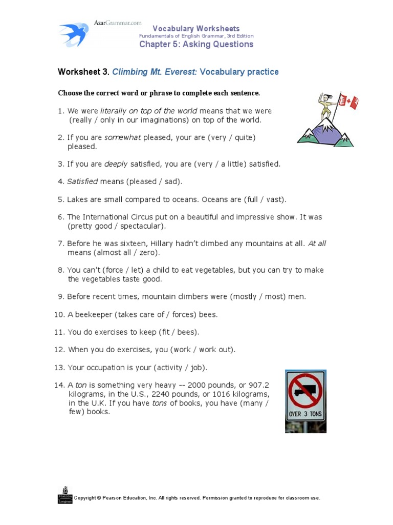Worksheet 3.: Climbing Mt. Everest: Vocabulary Practice | PDF ...