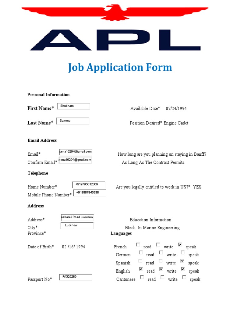 Job Application Form: First Name Last Name | PDF | Business | Labour