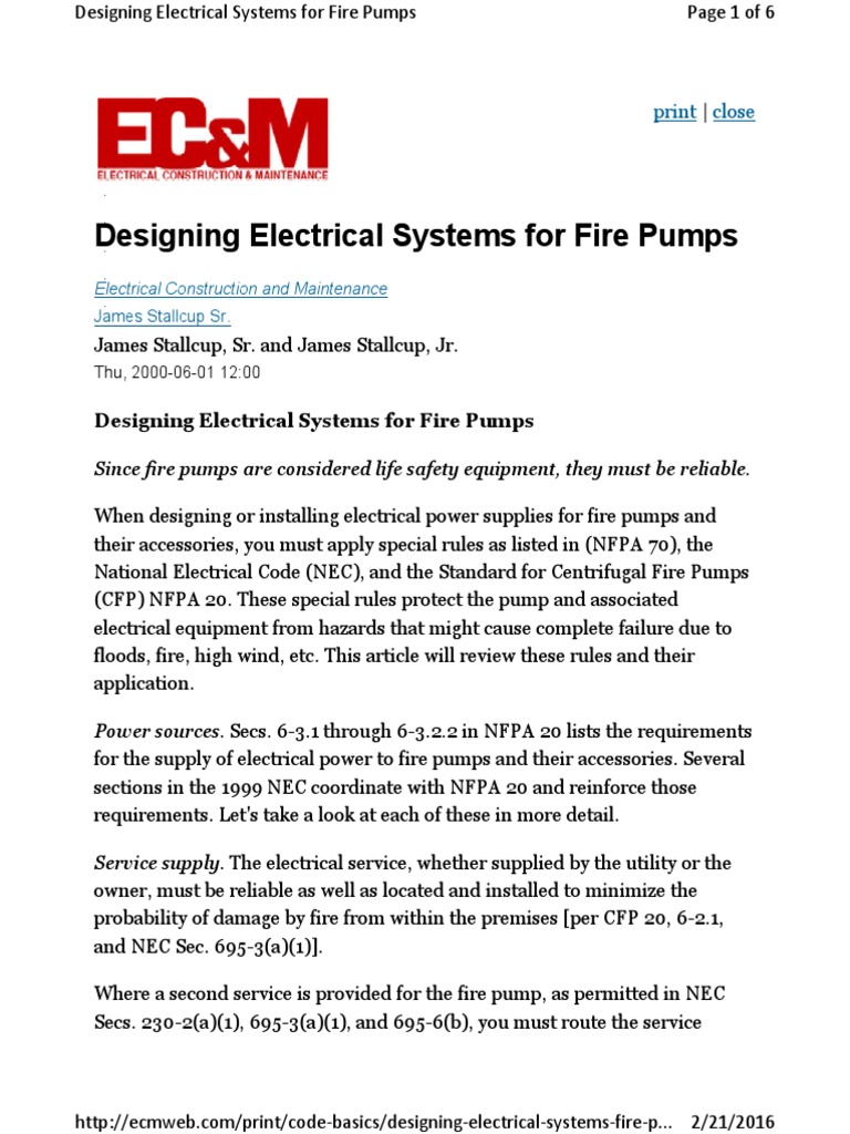 Fire Pump Electrical System Design Guide | PDF | Electric Motor ...