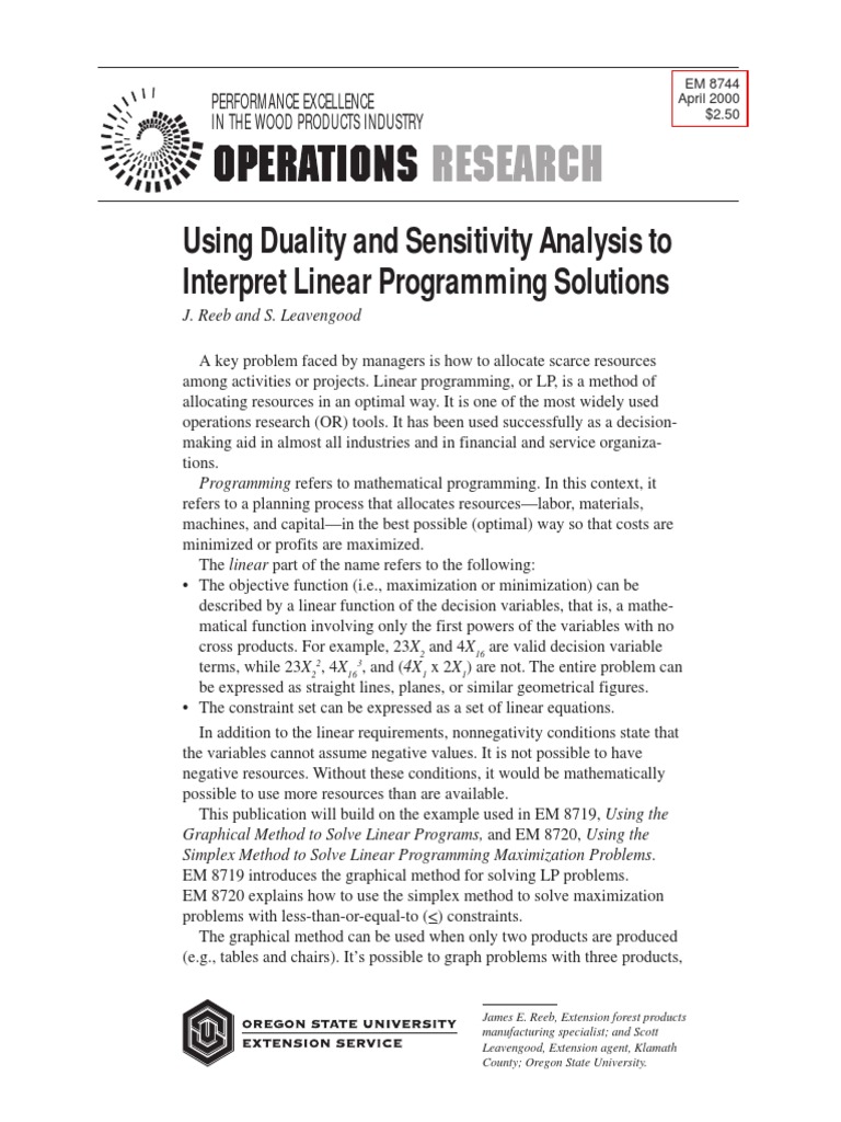 Using Duality and Sensitivity Analysis To Interpret Linear Programming Solutions | PDF | Linear ...