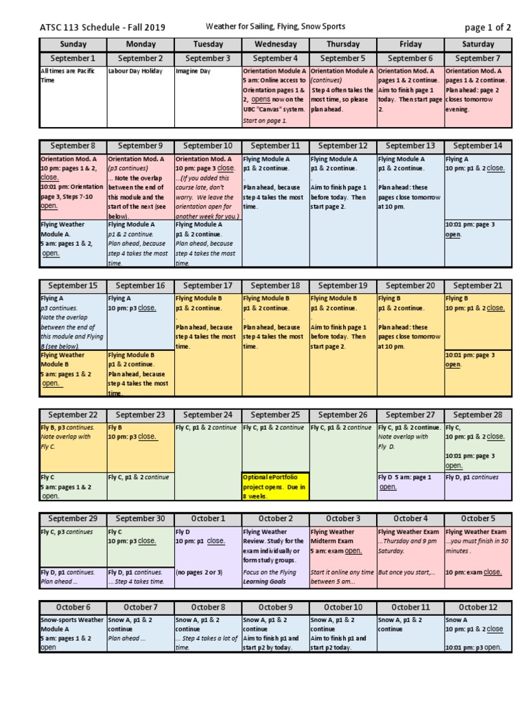 A113 2019c Fall Schedule v1 PDF | PDF