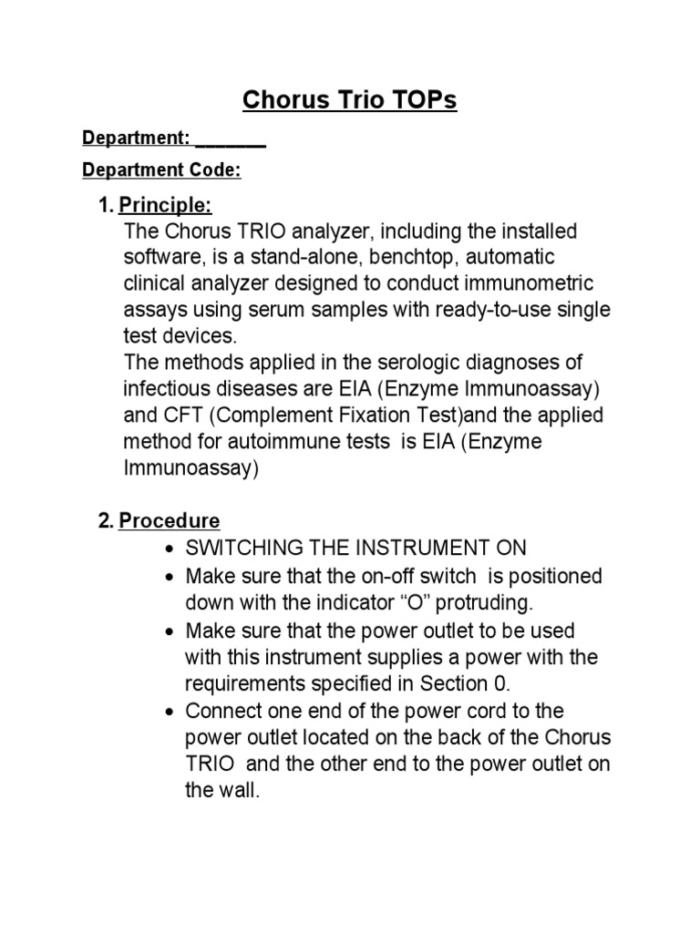 Chorus Trio TOPs | PDF | Immunoassay | Ac Power Plugs And Sockets