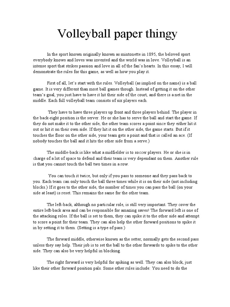 Volleyball Paper Thingy | PDF | Volleyball | Ball Games