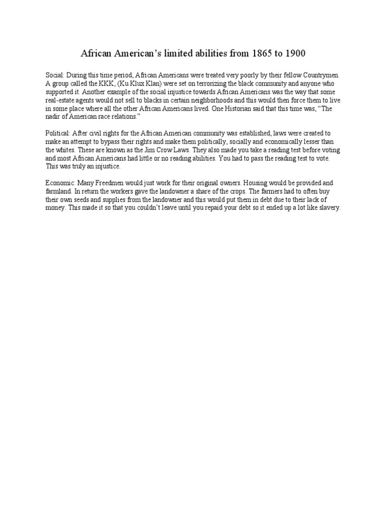 Struggles of African Americans, 1865-1900 | PDF | Social Science