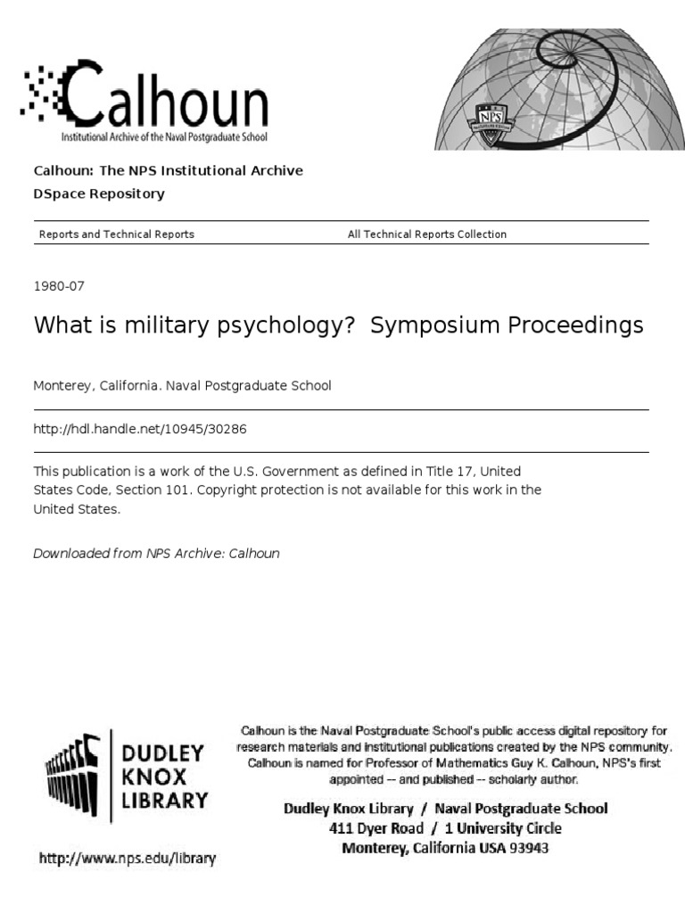 What Is Military Psychology? Symposium Proceedings: Calhoun: The Nps ...