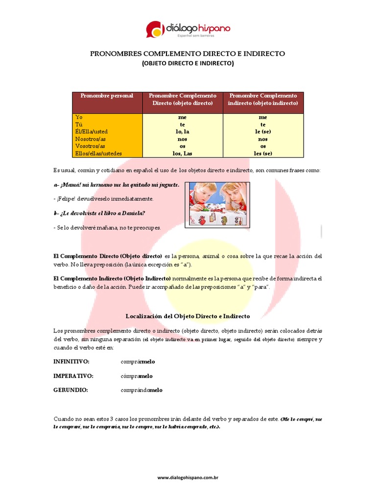 Objeto Directo e Indirecto PDF | PDF | Objeto (gramática) | Tipología ...