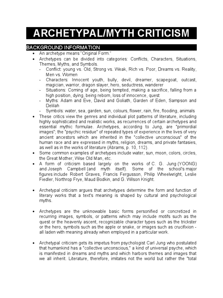 Archetypal Criticism Explained | PDF | Archetype | Shadow (Psychology)