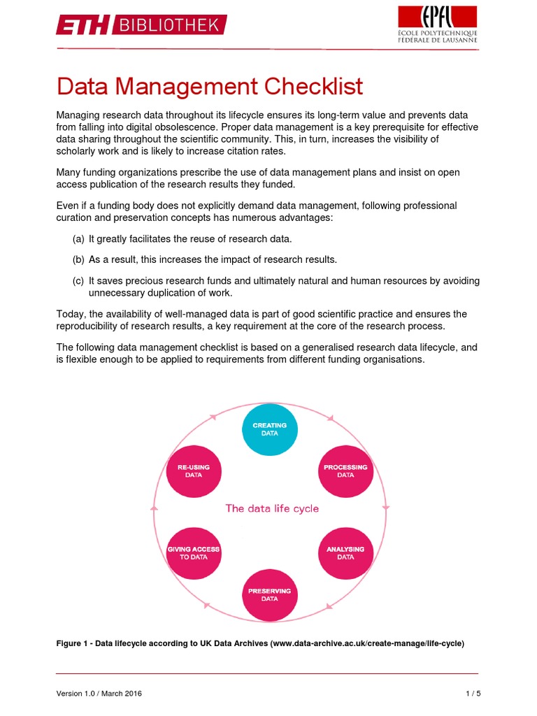Data Management Checklist | PDF | Data | Computing
