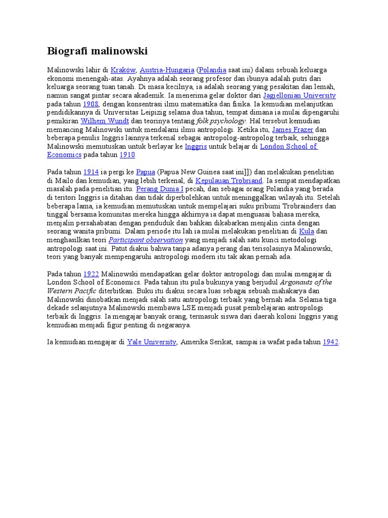 Biografi Malinowski | PDF | Sejarah | Klasik