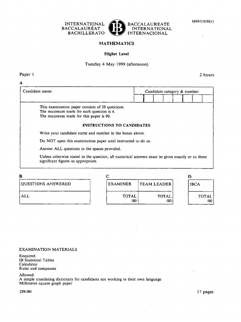 Mathematics Paper 1 HL PDF | PDF
