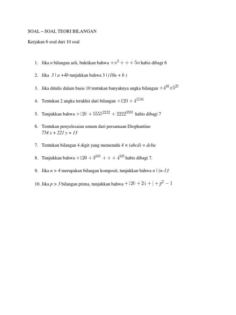 Soal - Soal Teori Bilangan PDF | PDF