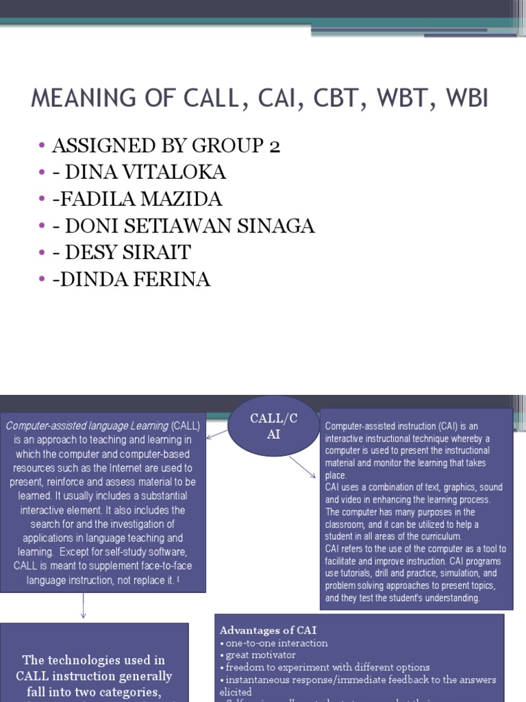 Meaning of Call, Cai, CBT, WBT, Wbi | PDF | Educational Technology ...