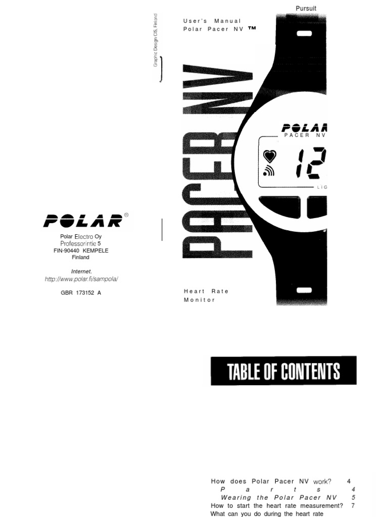 User's Manual Polar Pacer NV TM: Internet | PDF | Heart Rate | Heart