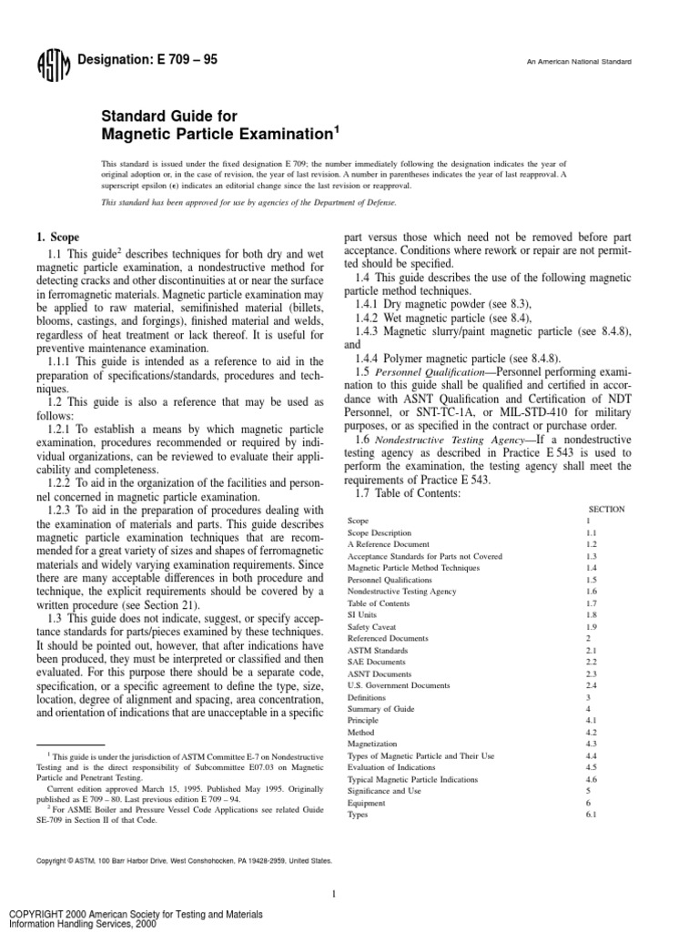 ASTM E709-95 Magnetic Particle Examination | PDF | Nondestructive ...