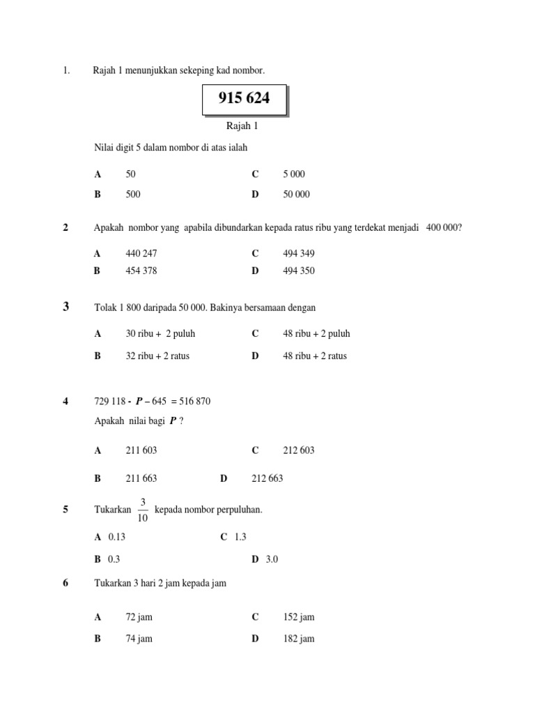 Matematik Tahun 5 (Latihan 1) | PDF