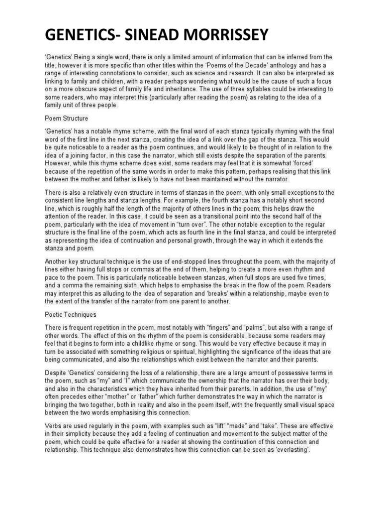 Genetics-Sinead Morrissey | PDF | Poetry | Rhyme