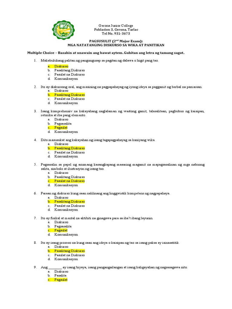 All Mga Natatanging Diskurso 2nd Major Exam | PDF