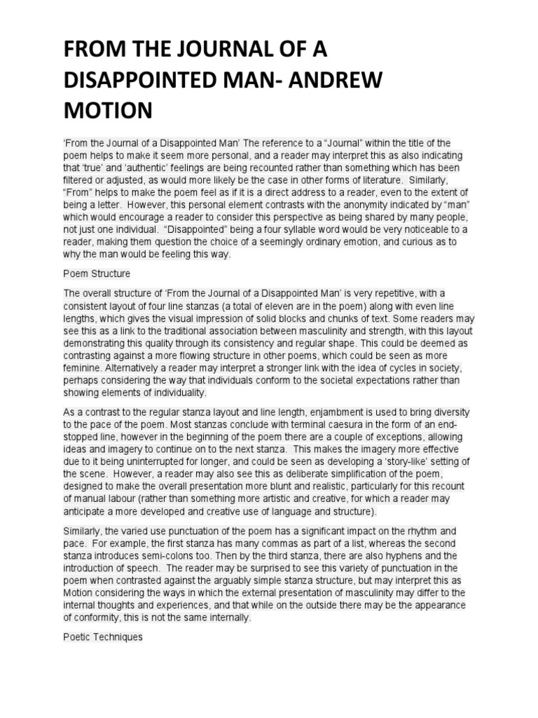 Masculinity Observed: A Critical Analysis of Andrew Motion's Poem 'From ...