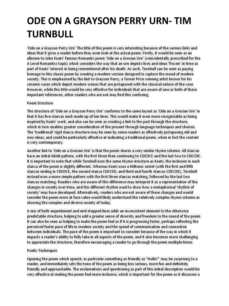 Ode On A Grayson Perry Urn | PDF | Poetry