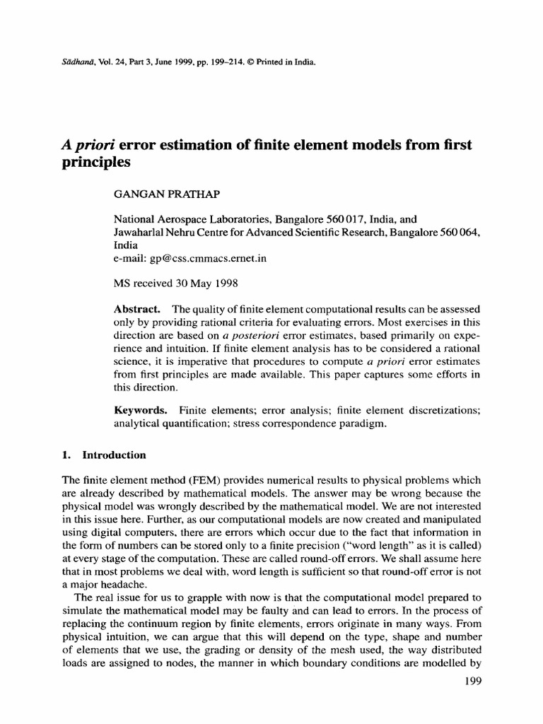 A Priori: Error Estimation of Finite Element Models From First Principles | PDF | Bending ...