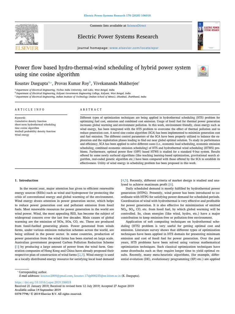 Electric Power Systems Research: Sciencedirect | PDF | Mathematical ...