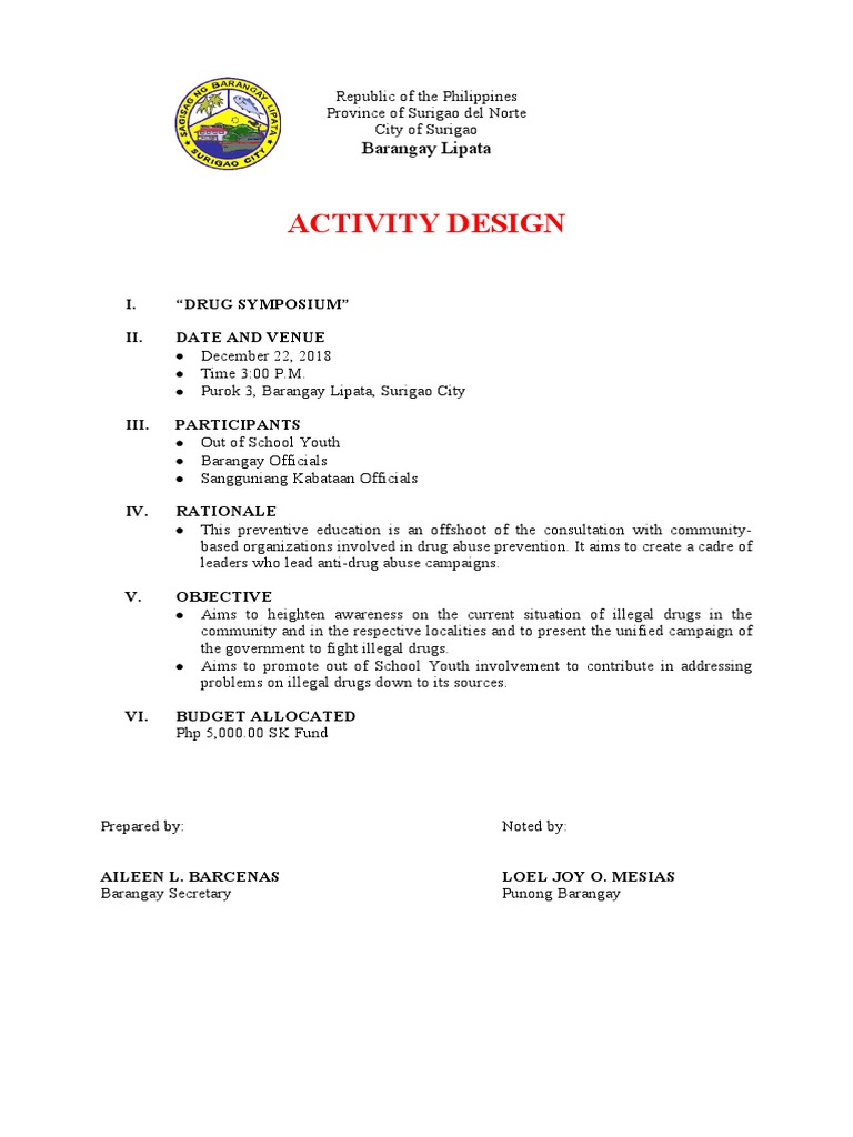 Activity Design: Barangay Lipata | PDF