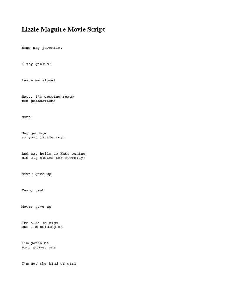 Lizzie Maguire Movie Script | PDF | Mystery, Thriller & Crime Fiction ...