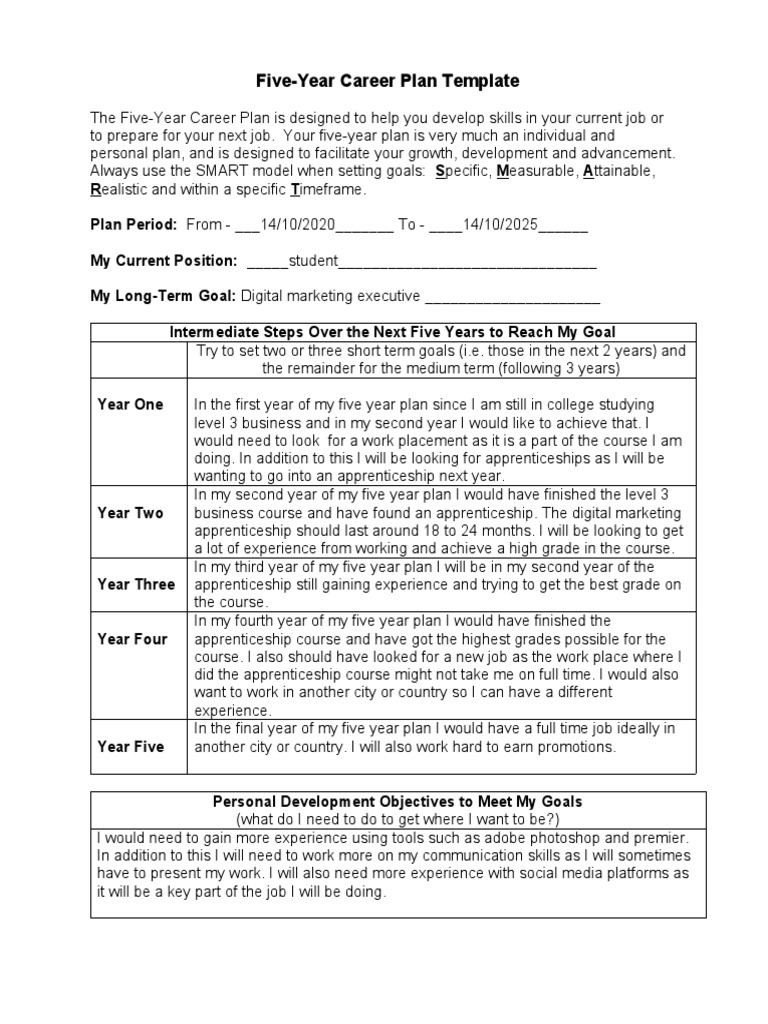 Five-Year Career Plan Template | Download Free PDF | Apprenticeship | Goal