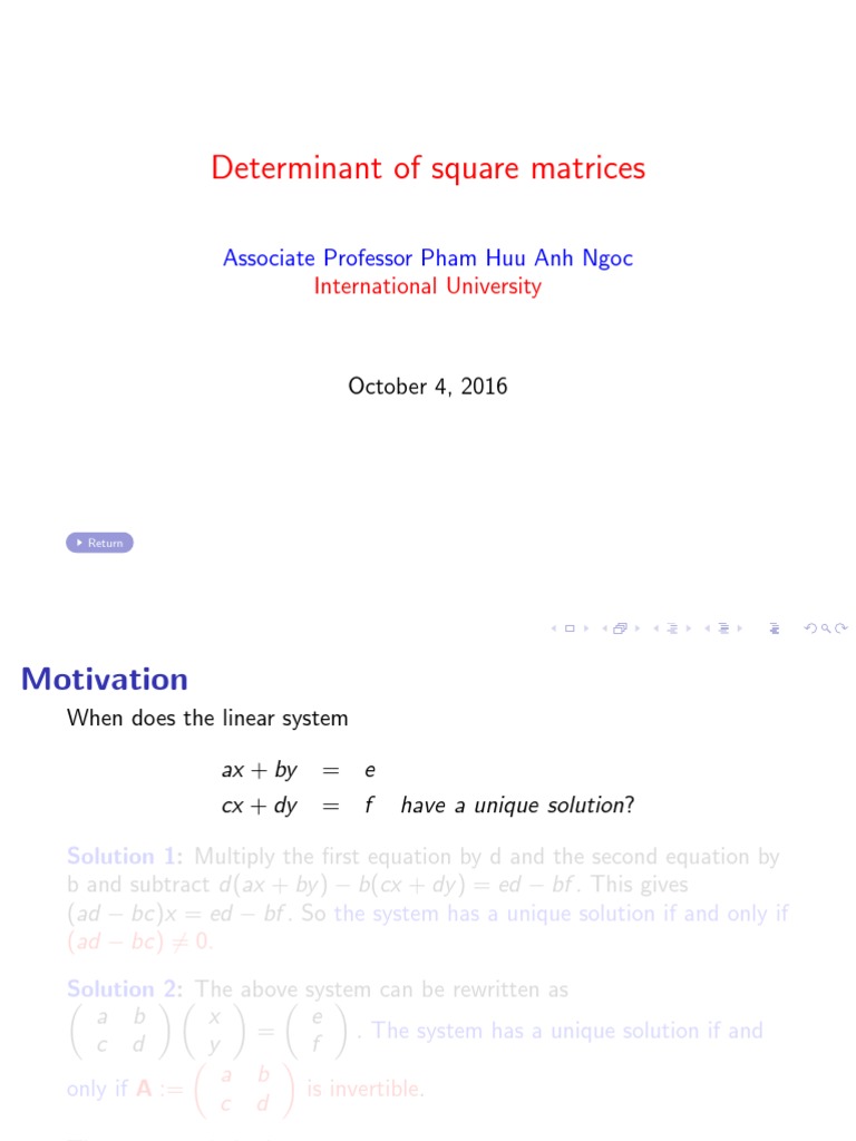 Determinant of Square Matrices: Associate Professor Pham Huu Anh Ngoc | PDF | Matrix ...