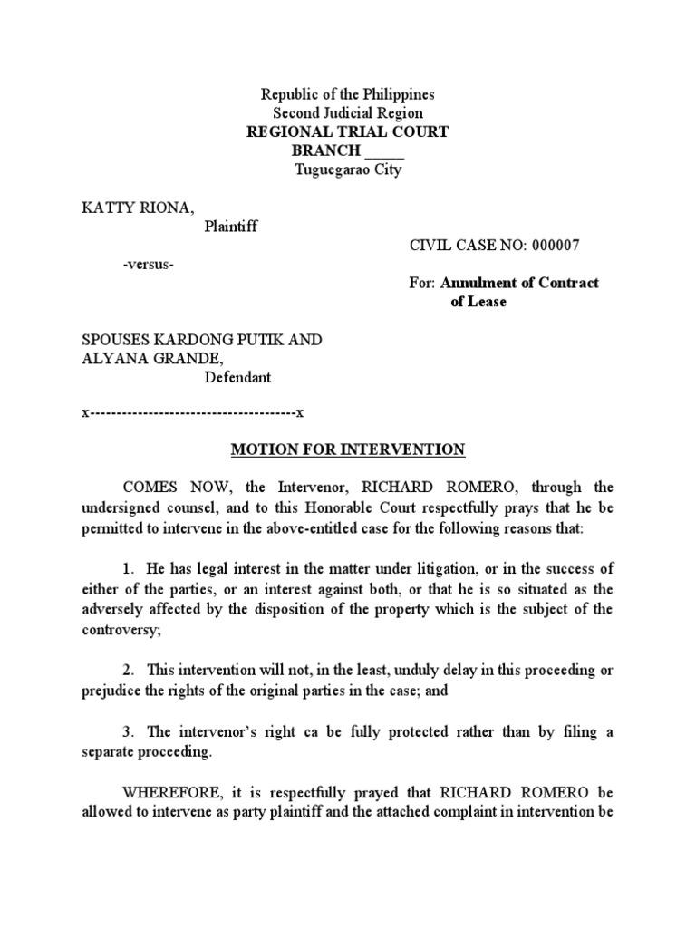 Motion To Intervene | PDF | Intervention (Law) | Courts