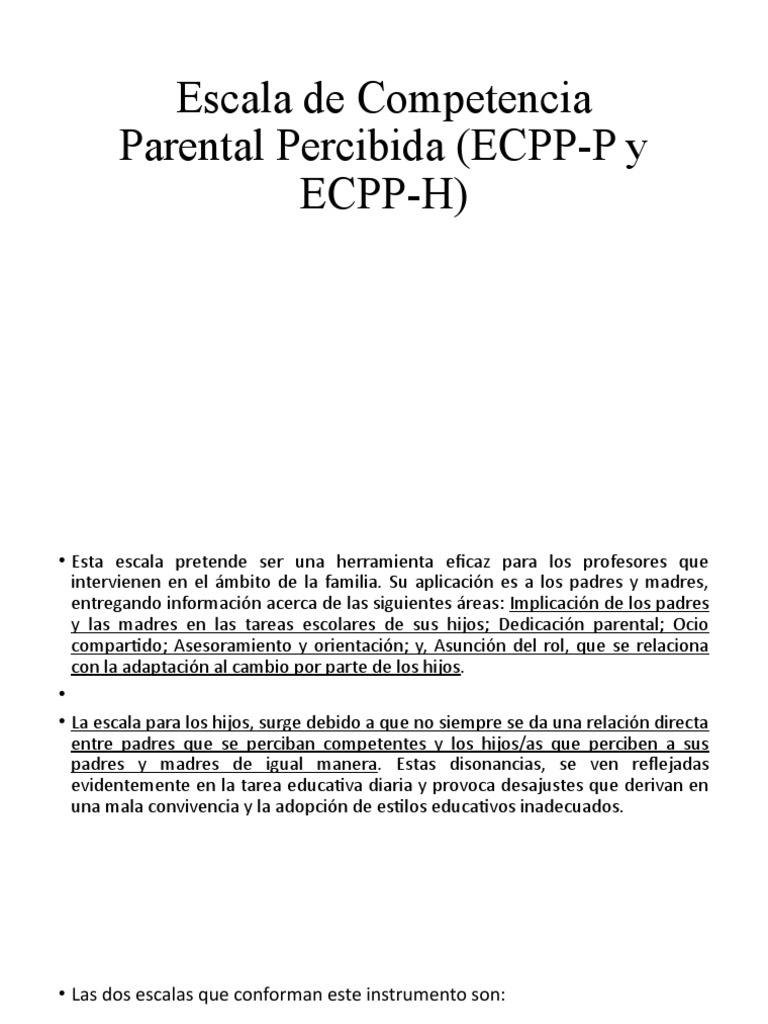 Escala de Competencia Parental Percibida (ECPP-P y | PDF