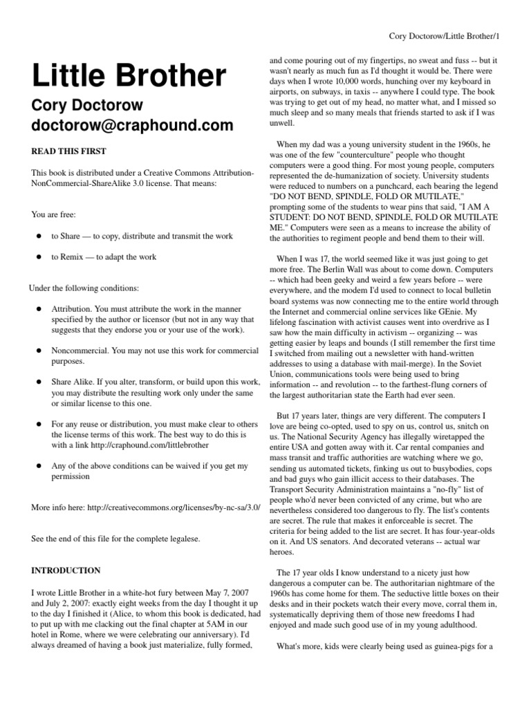 Cory Doctorow - Little Brother | PDF | Young Adult