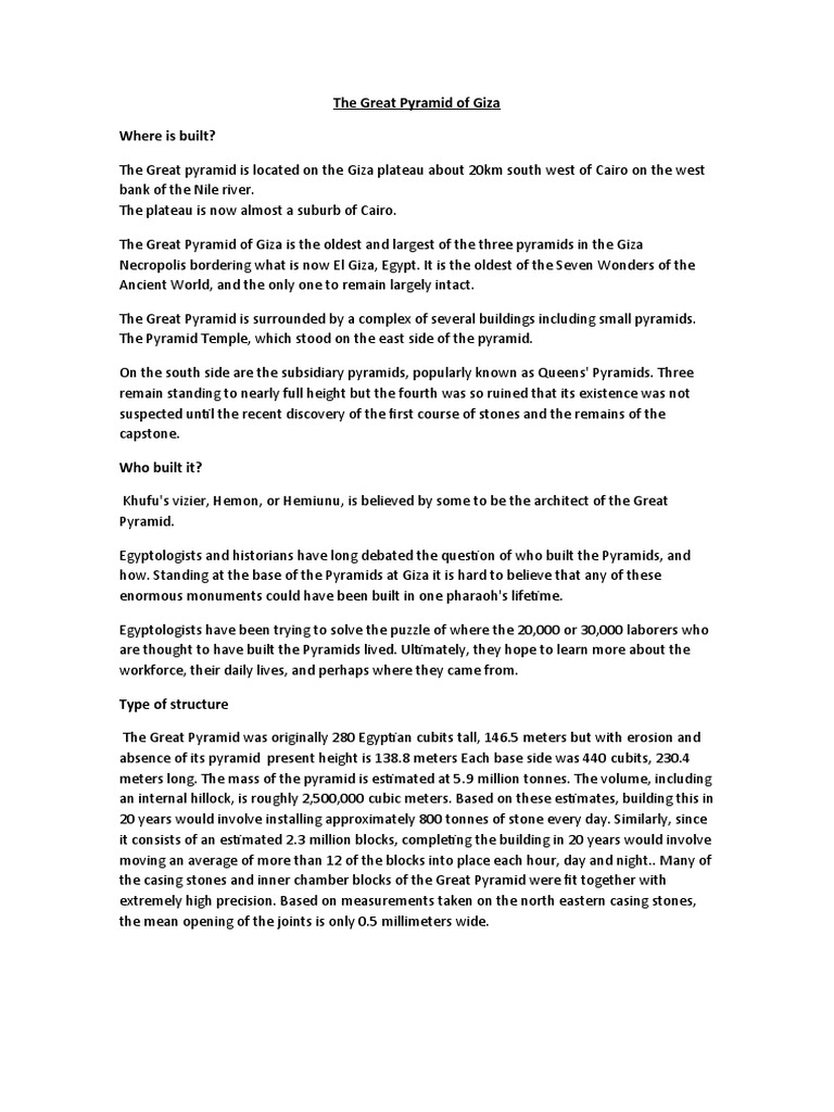 The Great Pyramid of Giza | PDF | Egyptian Pyramids