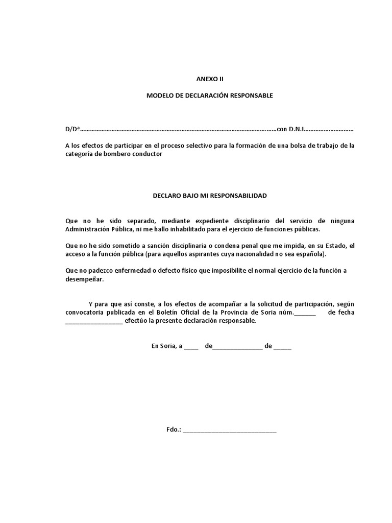 Anexo II Declaracion Responsable | PDF