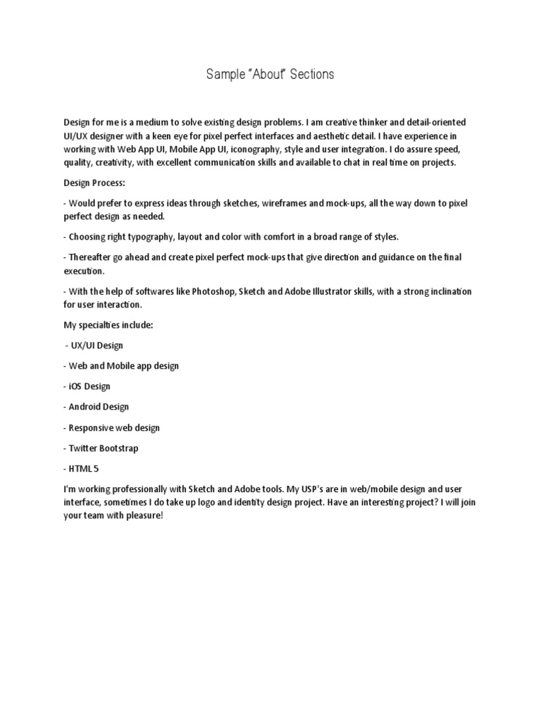 Sample "About" Sections | PDF | Graphic Design | User Interface