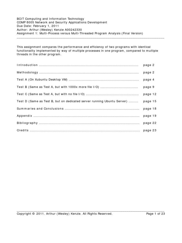 BCIT COMP 8005 Multi-Threaded Vs Multi-Process Program Analysis ...