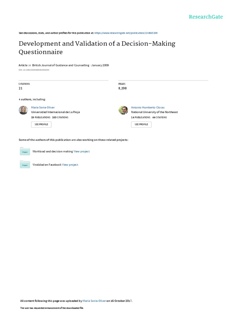 Development and Validation of A Decision-Making Questionnaire | PDF ...