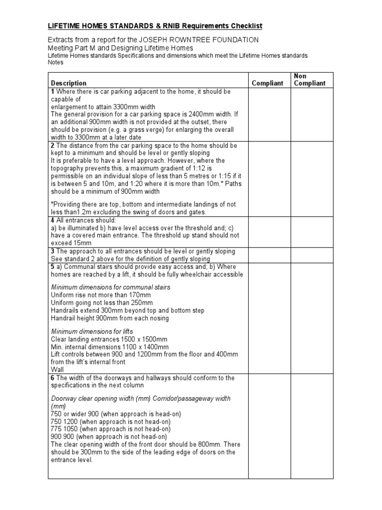 Lifetime Homes Checklist | PDF | Bathroom | Stairs