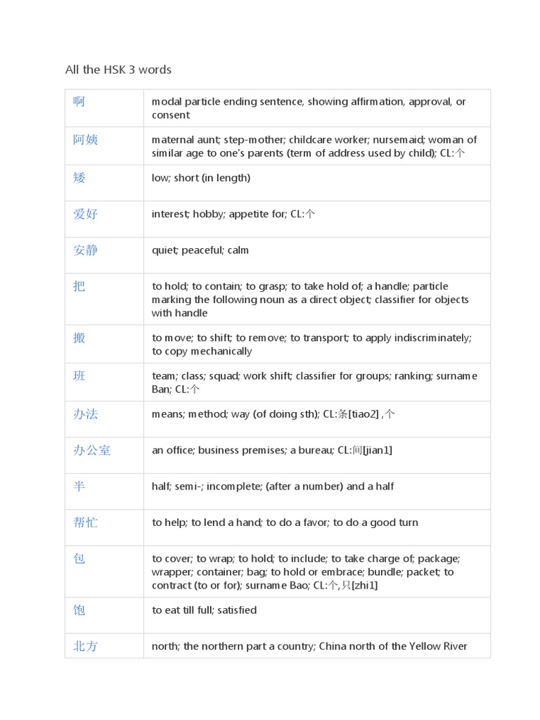 All The HSK 3 Words | PDF