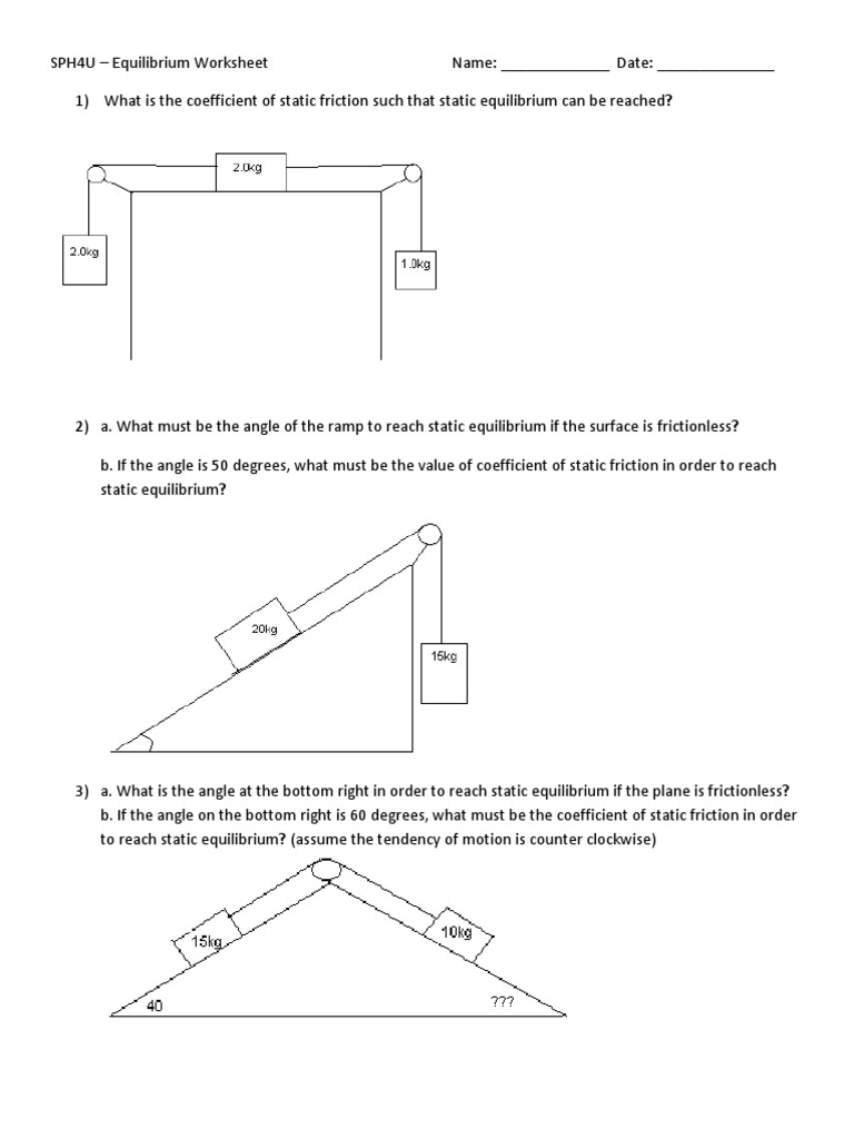 Static Equilibrium Problems Worksheet | PDF