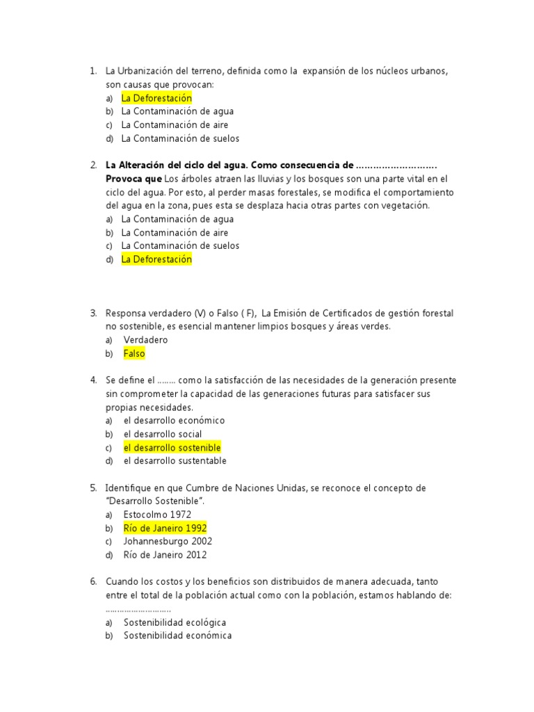 Examen Final Medio Ambiente | PDF | Desarrollo sostenible | Sustentabilidad