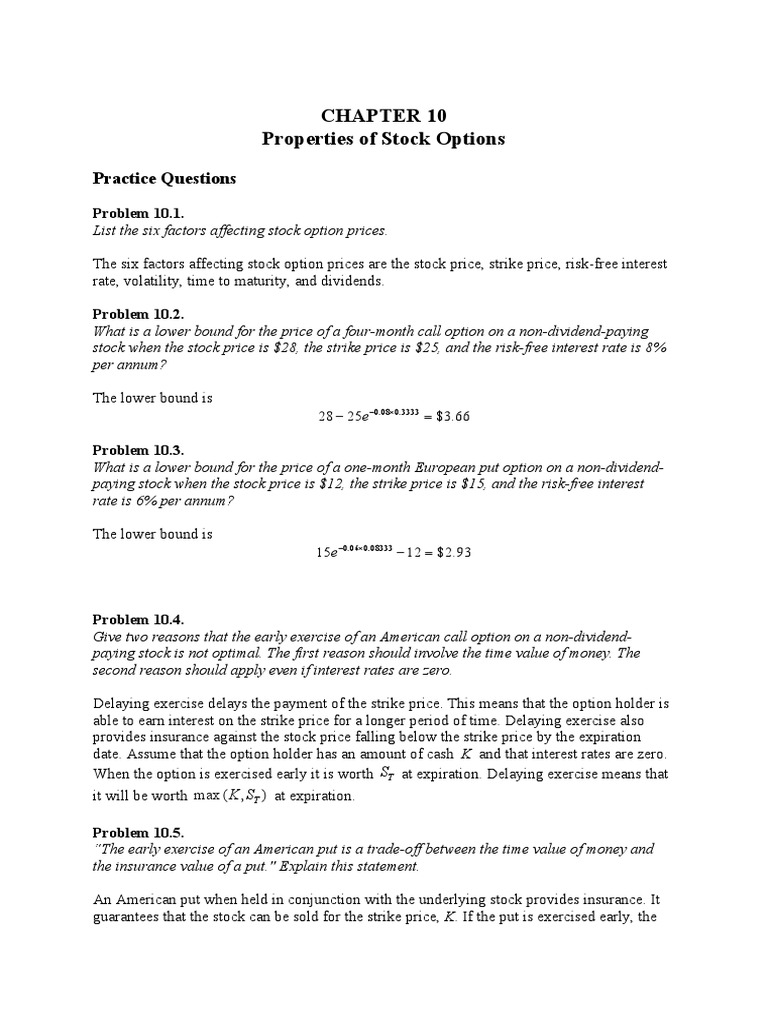 Properties of Stock Options: Practice Questions | PDF | Option (Finance ...