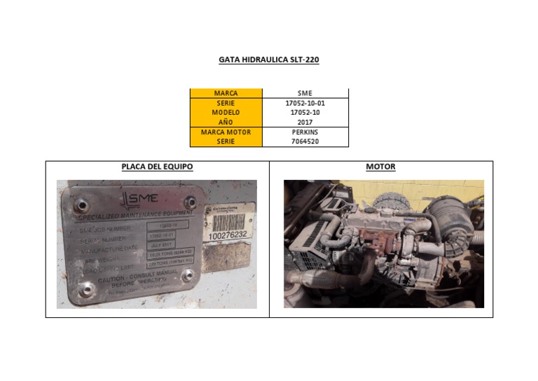 Gata Hidraulica (Sme) Slt-220 - Datos Del Equipo | PDF