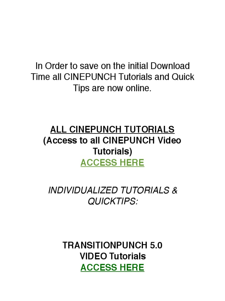 CINEPUNCH Tutorials and Quicktips | PDF