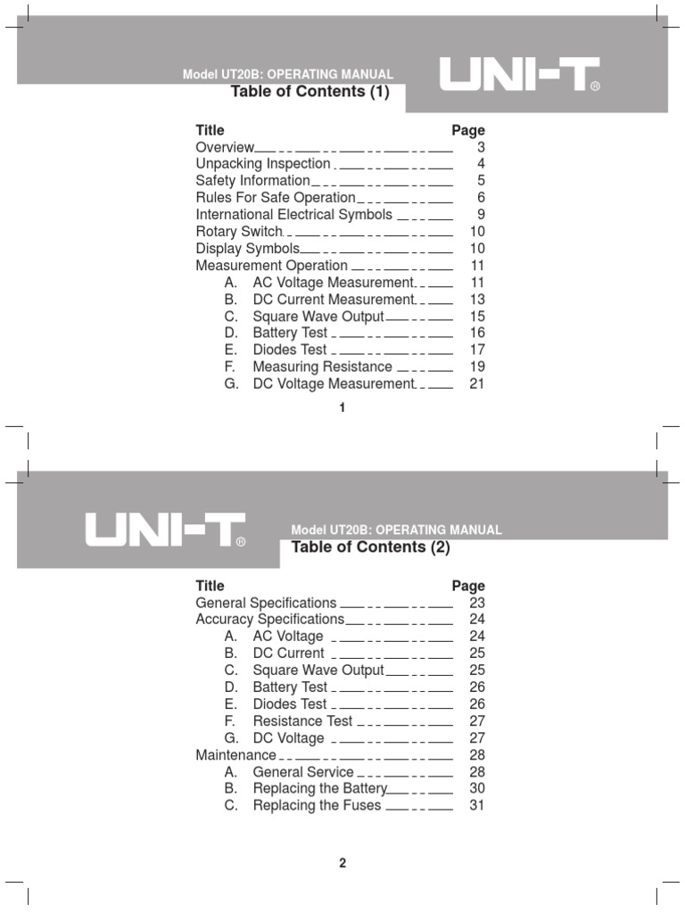UT20B Multimeter Manual | Download Free PDF | Diode | Power Supply