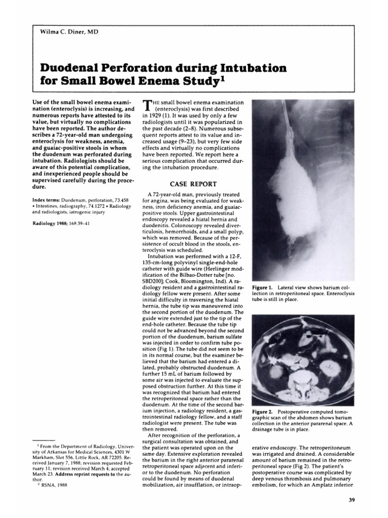 Duodenal Perforation During Intubation For Small Bowel Enema Study ...
