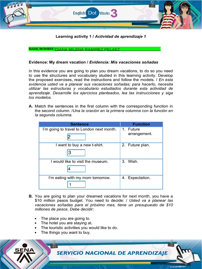 Evidencia AA1 My Dream Vacation Answers | PDF | Tourism | Leisure